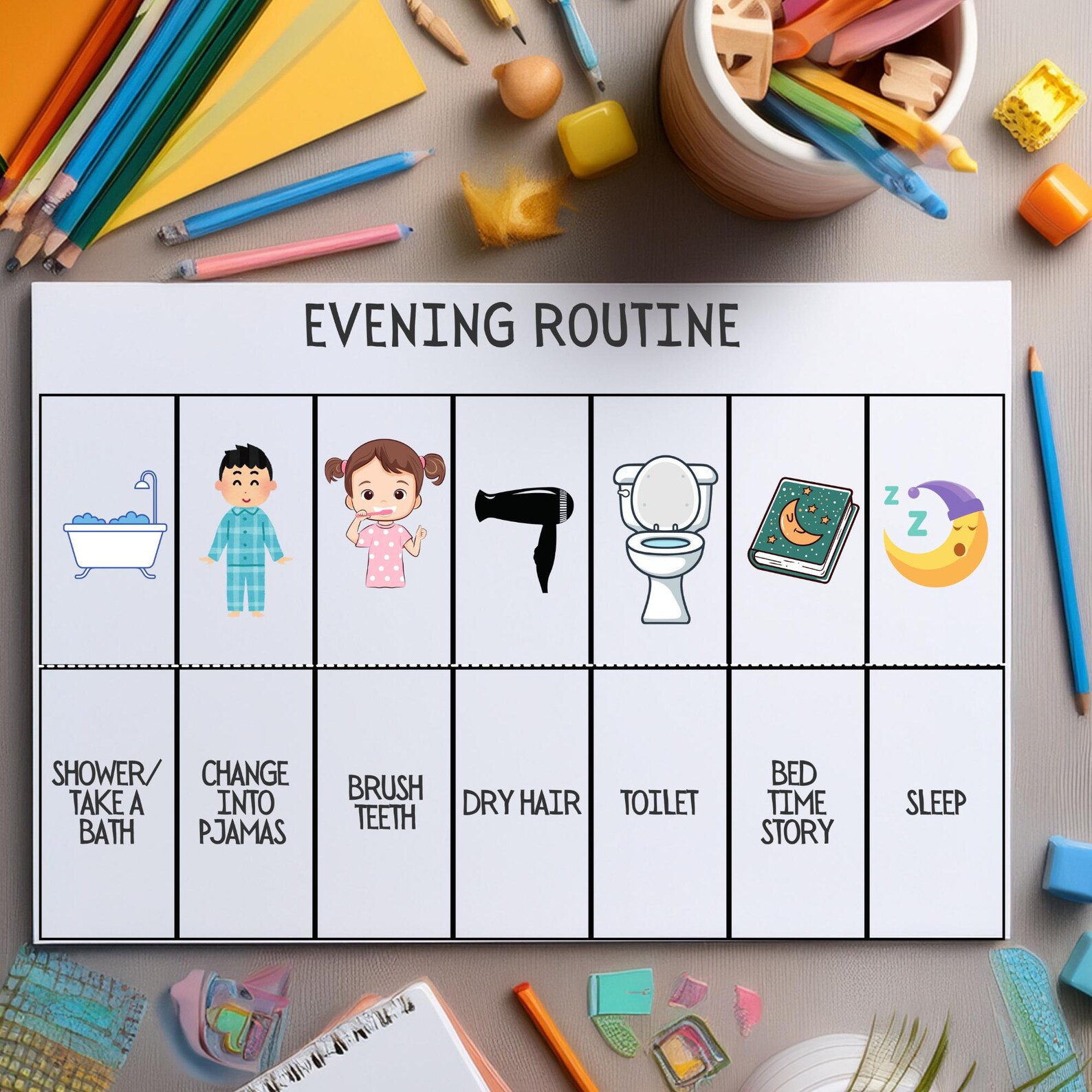 Kids Daily Routine Chart Printable – Morning, Evening, Chore Cards for ...