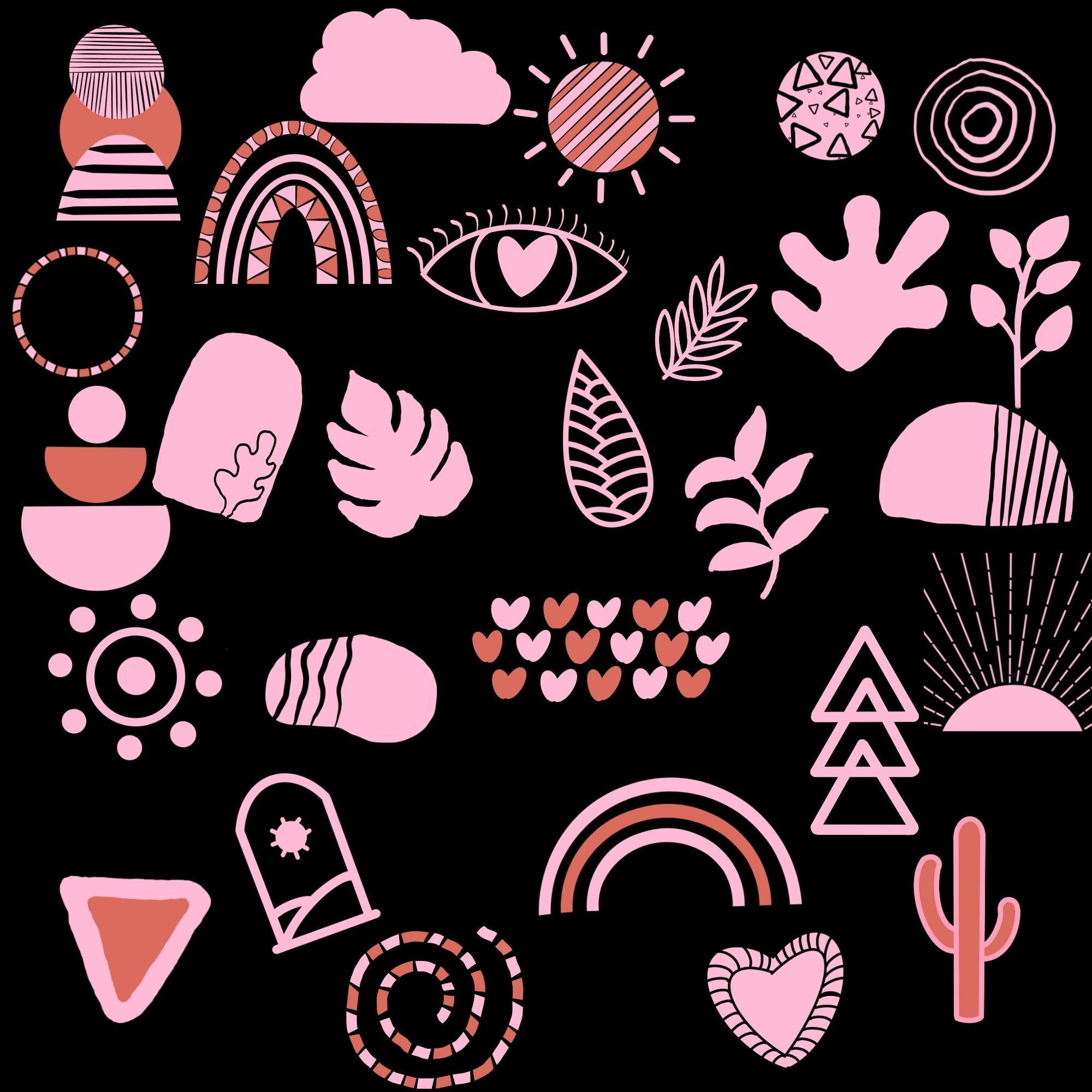 Pink BOHO Hand-drawn Clipart /pink Boho Png Clipart/boho for Art ...