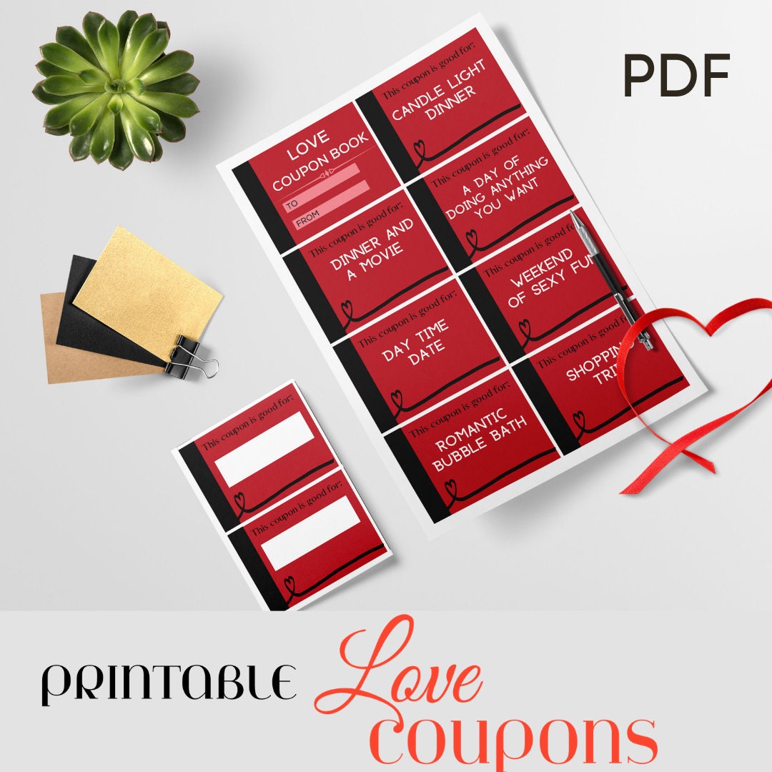 Printable Valentines Day Gift Love Coupons Coupon Book Valentine Gift ...