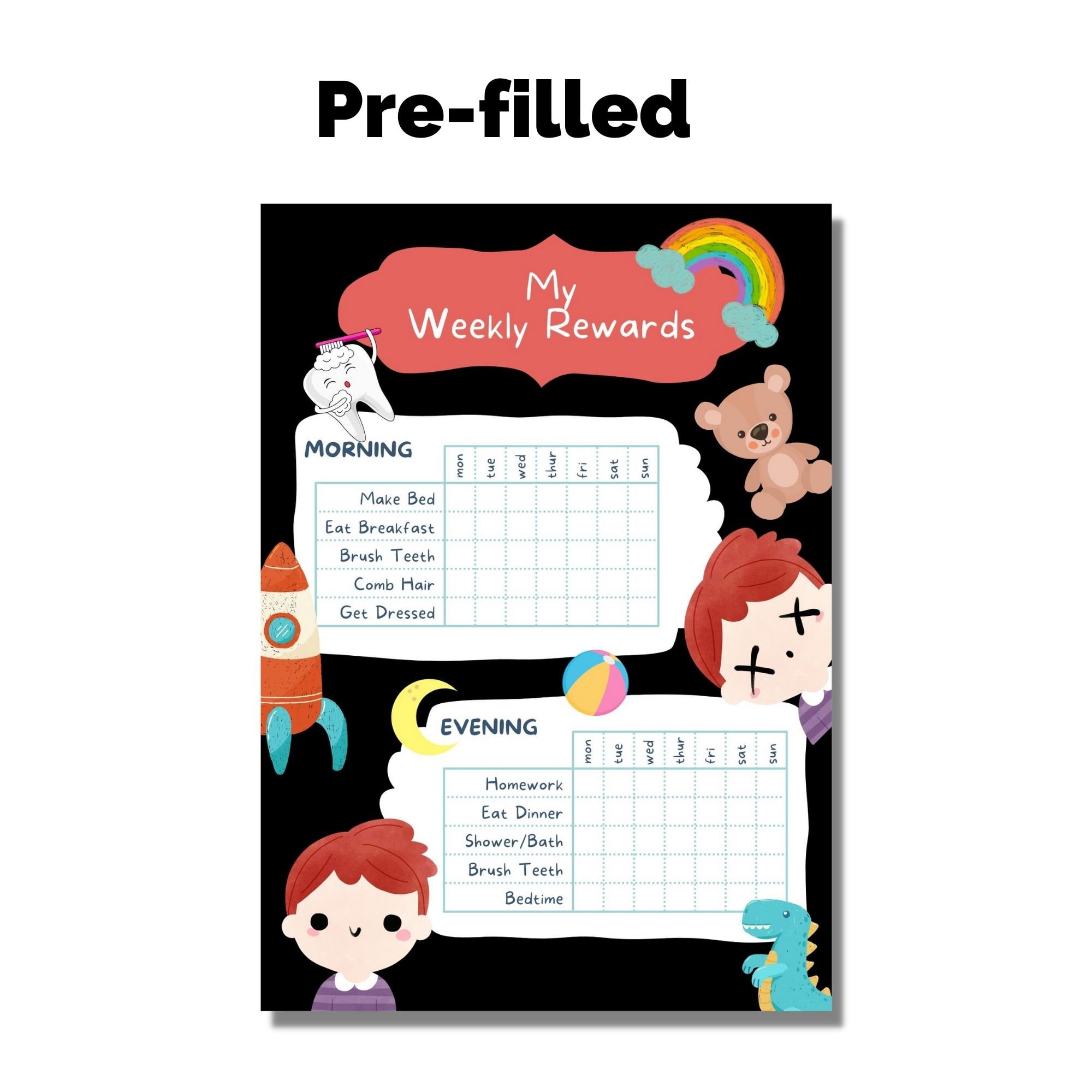Printable Boys Reward Chart Reward Charts for Children With Autism ...