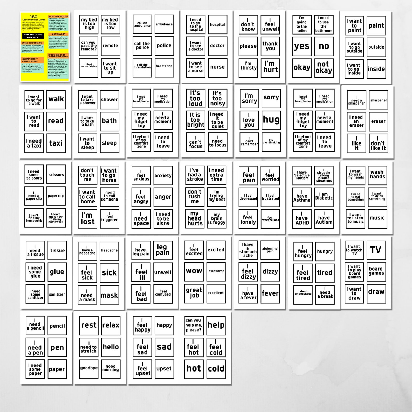 180 Printable Communication Cards for Non-verbal, Autism, Selective ...