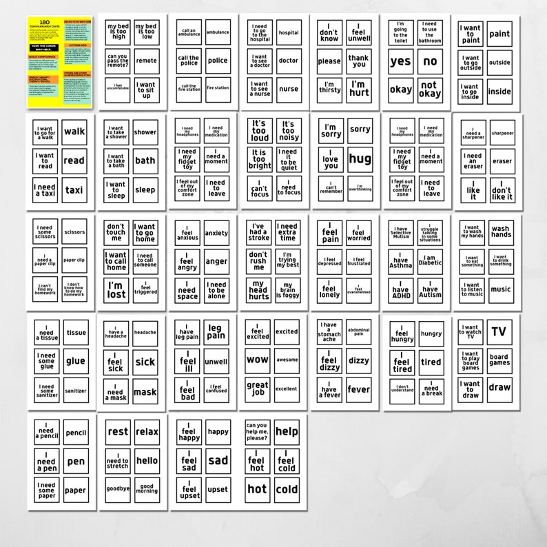 180 Printable Communication Cards for Non-verbal, Autism, Selective ...