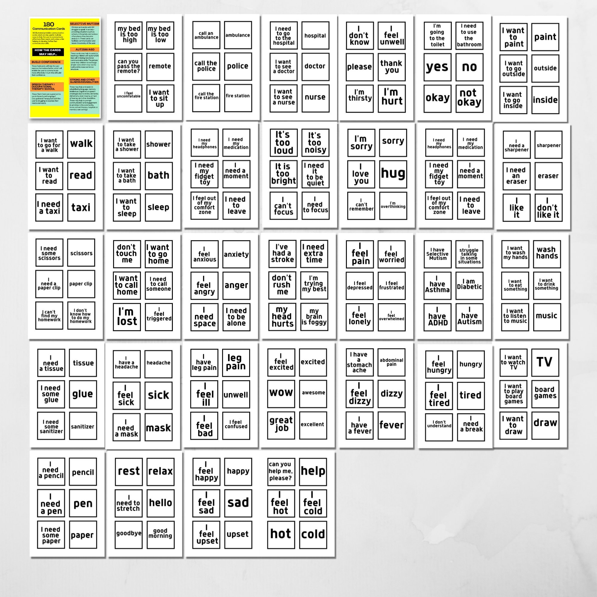 180 Printable Communication Cards for Non-verbal, Autism, Selective ...