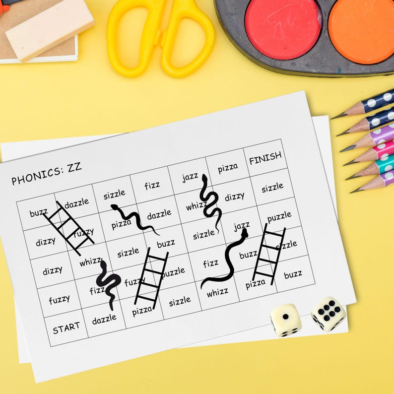 Printable Phonics Snakes and Ladders Game, Phonics ZZ, ESL Phonics ...