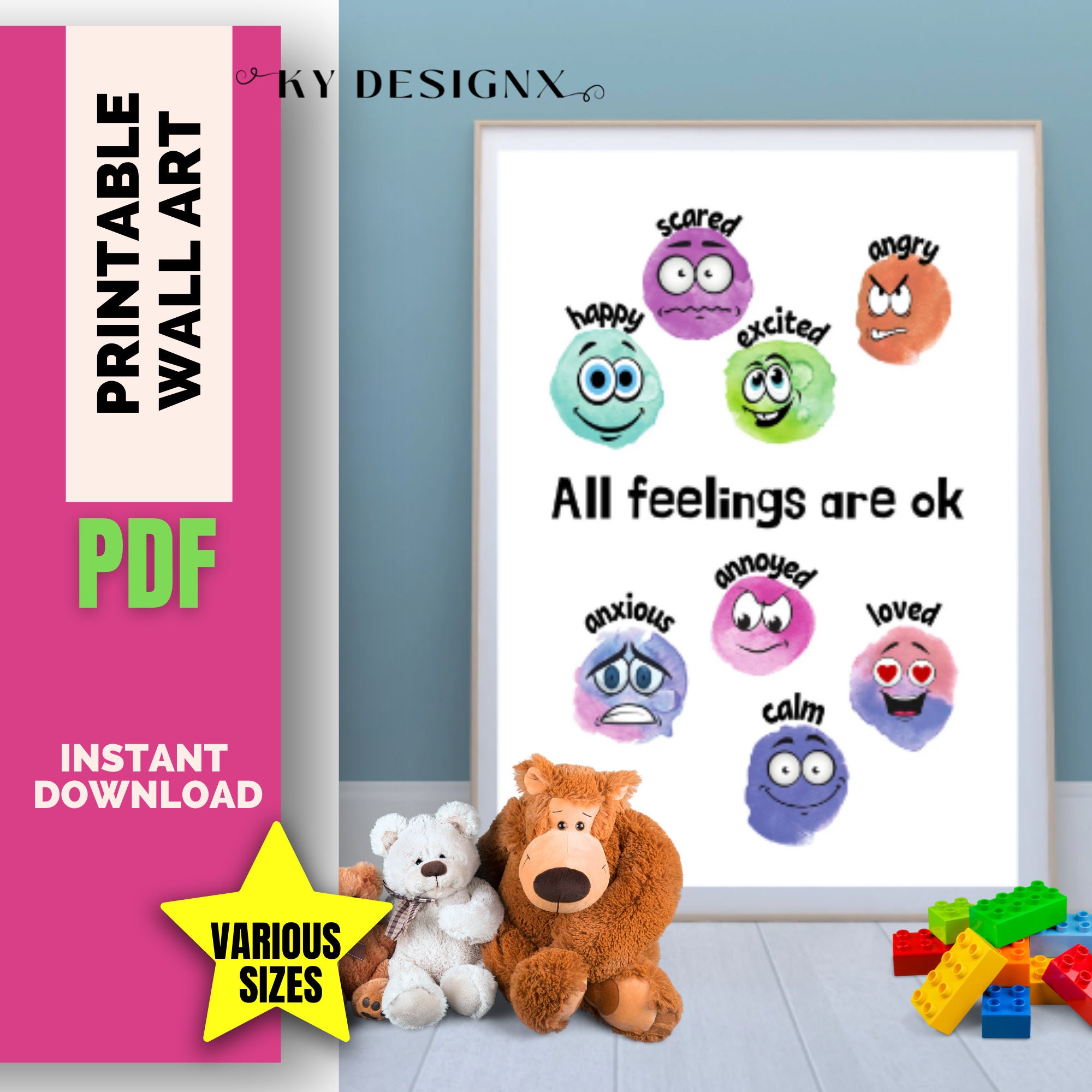 FEELINGS PRINTABLE Poster, Feeling Wall Decor, Printable Emotions, Kids ...