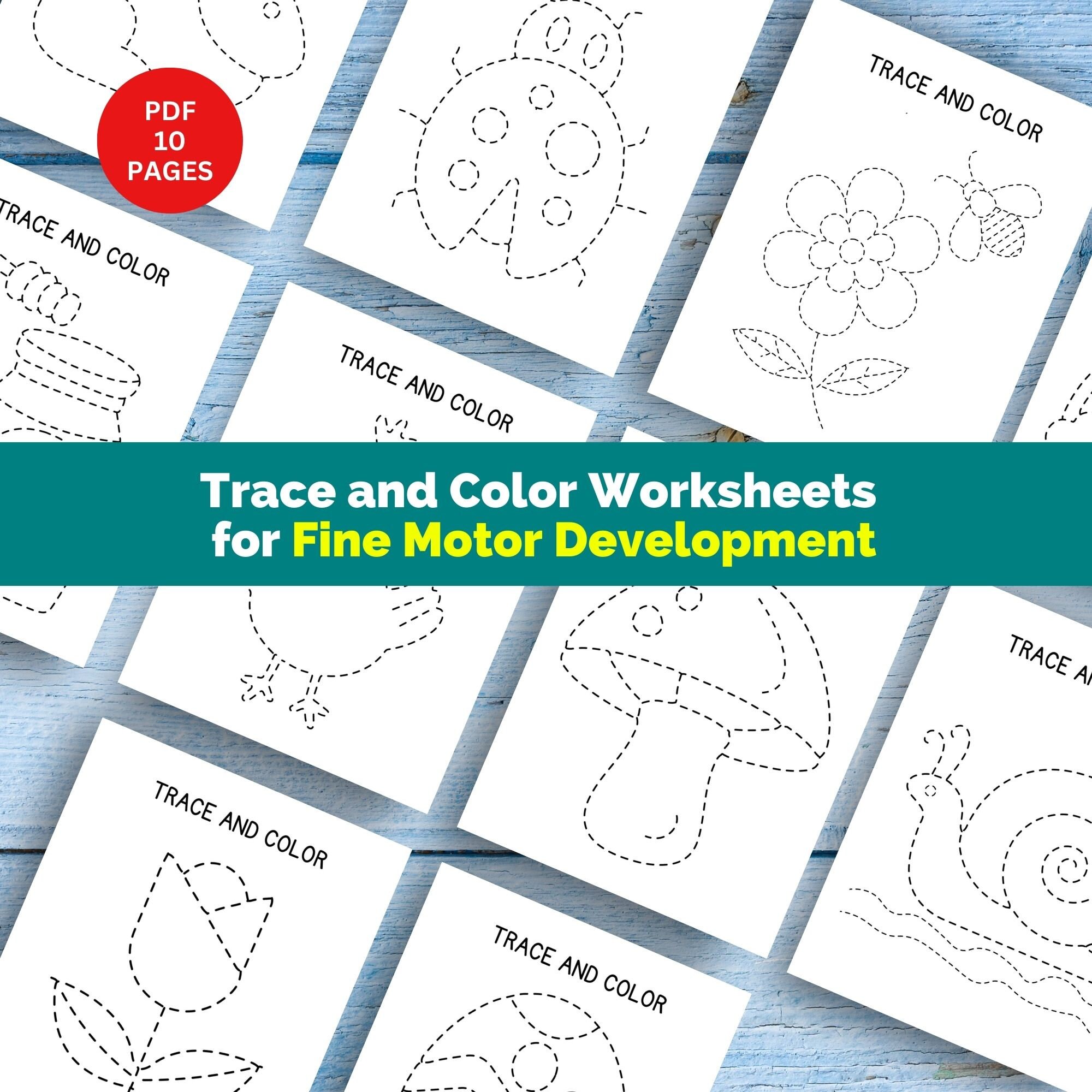 Printable Trace and Color Fine Motor Development Worksheets for ...