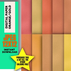 Orange Gold Foil Digital Printable Paper, Personal and Commercial Use ...