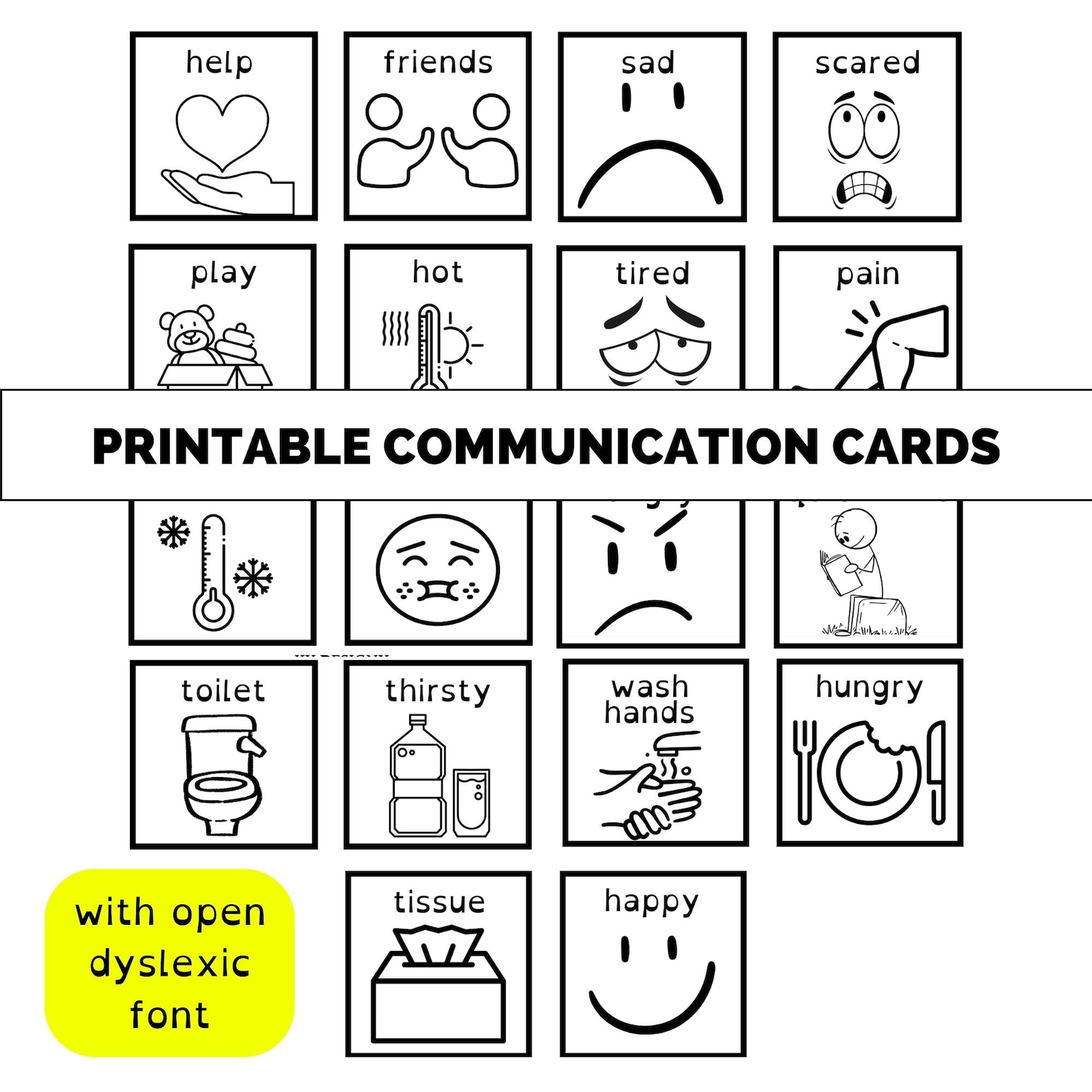 Printable Communication Cards for Children With Open Dyslexic Font ...