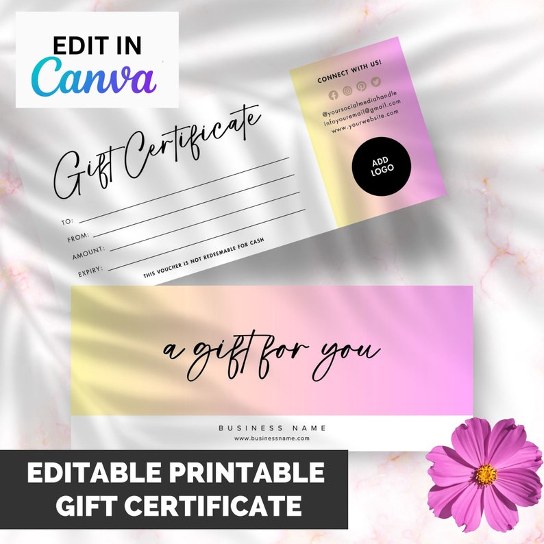 Editable Canva Gift Certificate Template Graphic 8.5 by 3.5 Inches ...