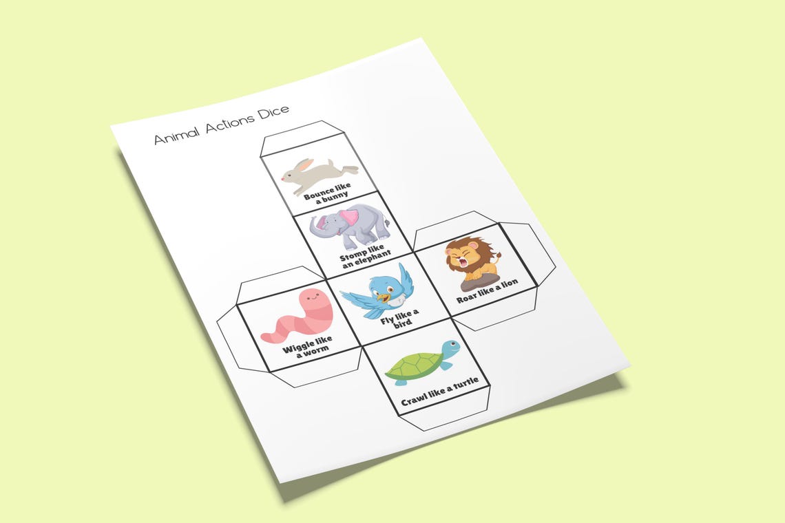Animal Actions Printable Dice for Kids, Kids Activity Dice, Movement ...