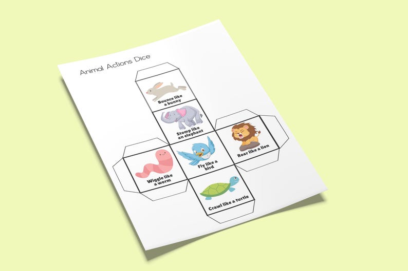 Animal Actions Printable Dice for Kids, Kids Activity Dice, Movement ...