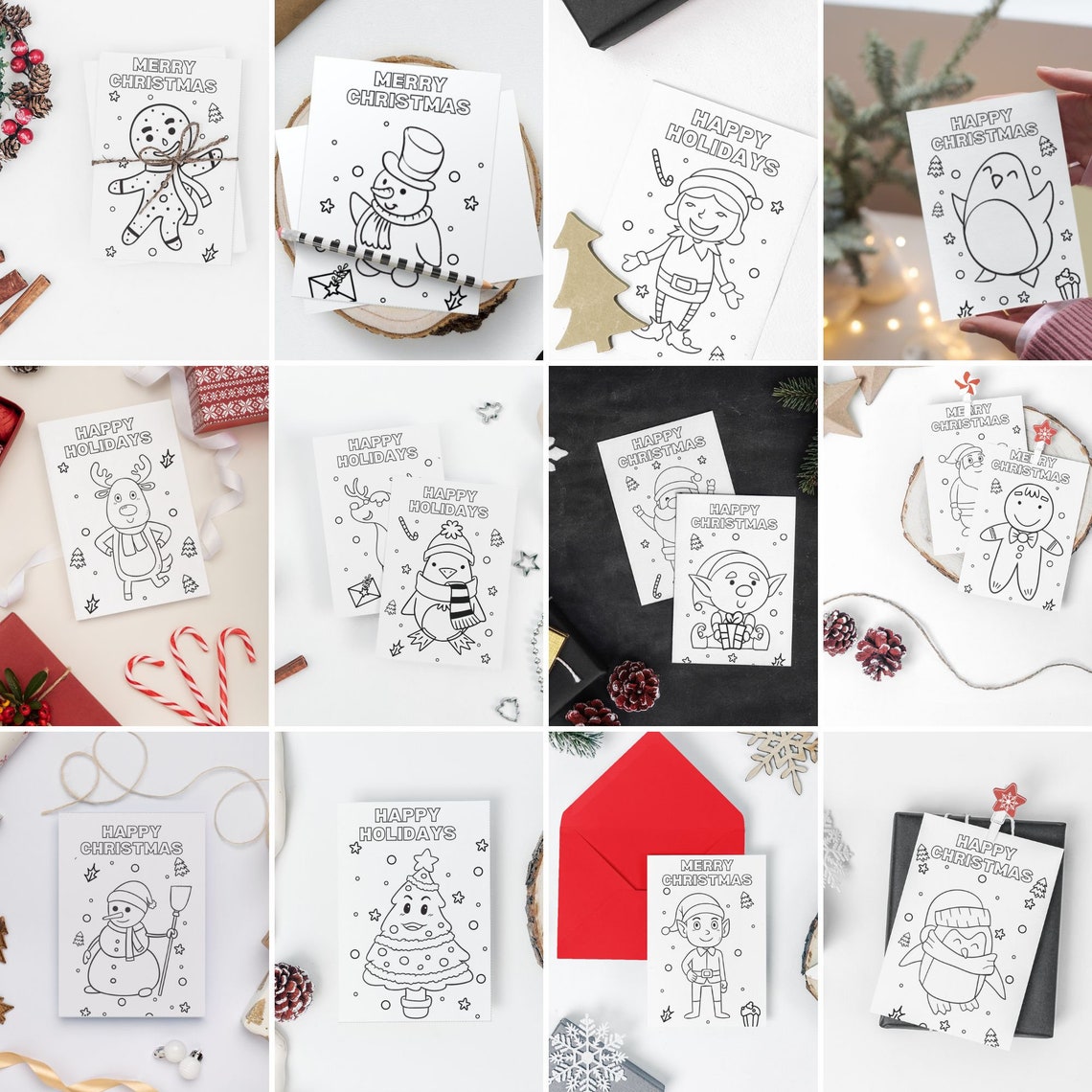 15 PRINTABLE Coloring Christmas Cards, Printable Christmas Cards to ...