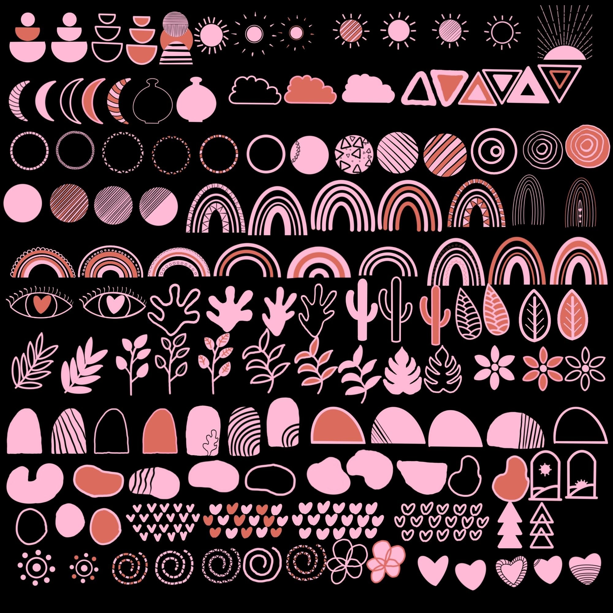 Pink BOHO Hand-drawn Clipart /pink Boho Png Clipart/boho for Art ...