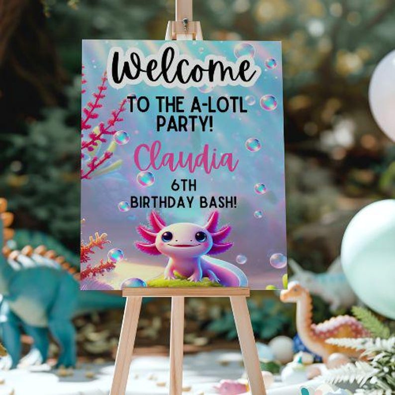 Editable Axolotl Birthday Welcome Sign Canva Template | Under the Sea ...