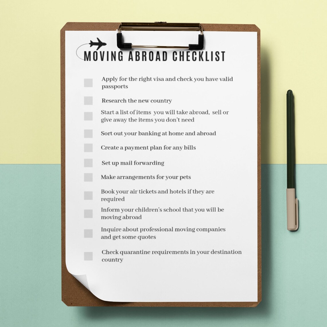 Moving Abroad Checklist | Printable Moving Checklist | Pre-made Moving ...