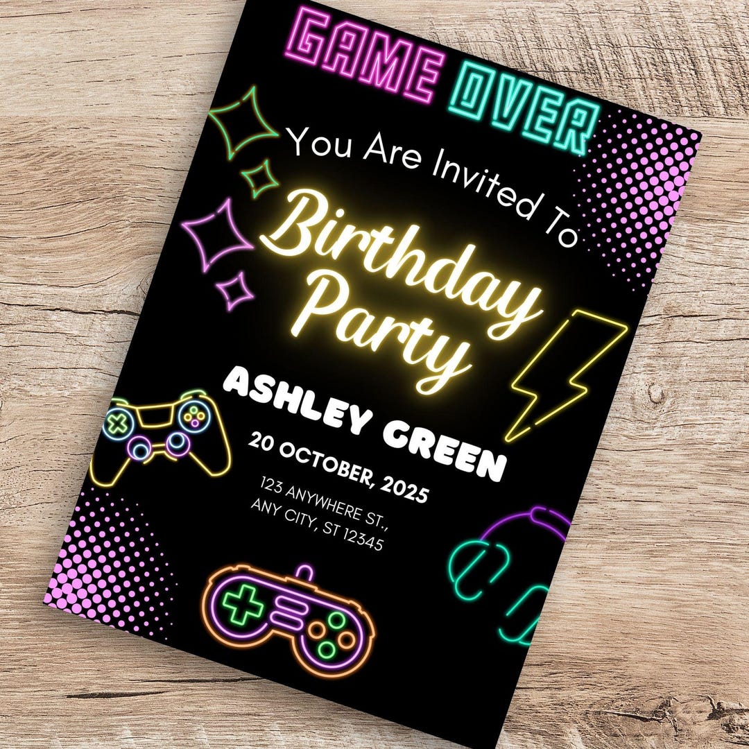Game-themed Birthday Invitation, Birthday Party Invite, Editable Canva ...