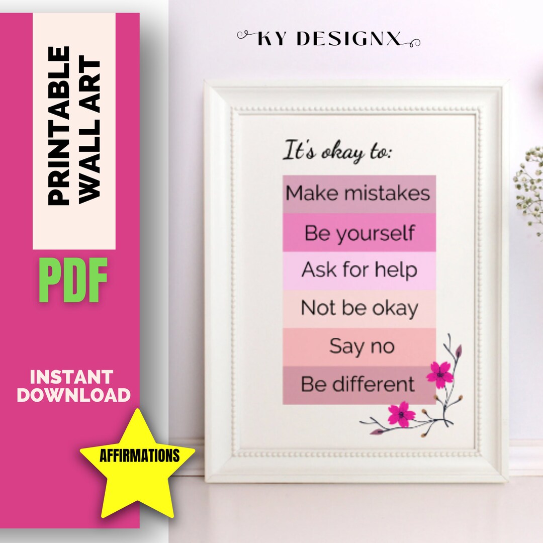 Printable Positive Affirmation Wall Decor 'it's Okay To' Positive ...