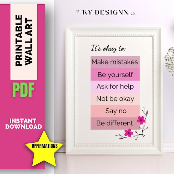 Printable Positive Affirmation Wall Decor 'it's Okay - Etsy