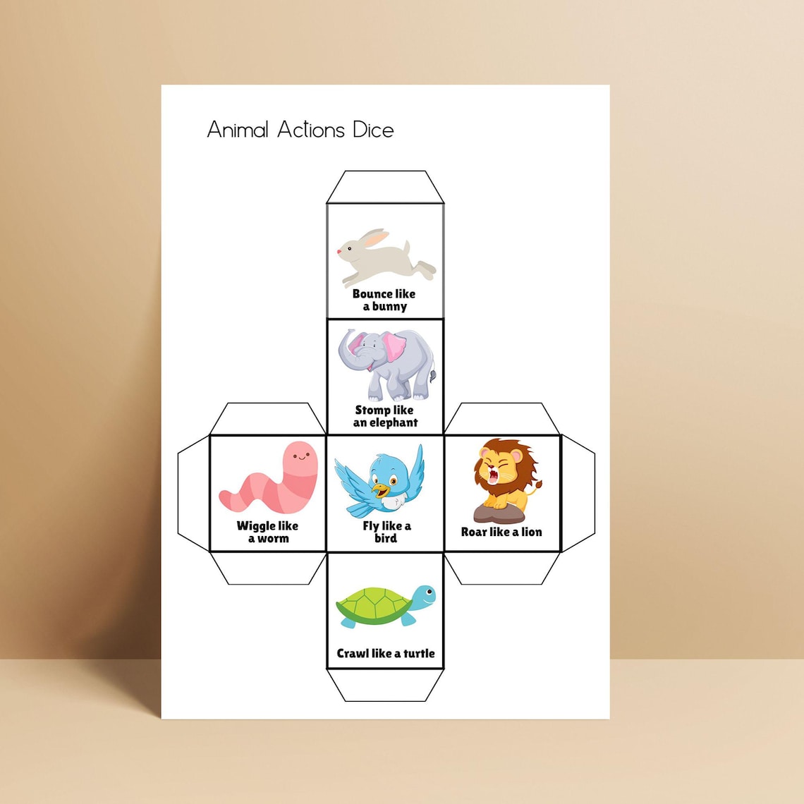 Animal Actions Printable Dice for Kids, Kids Activity Dice, Movement ...