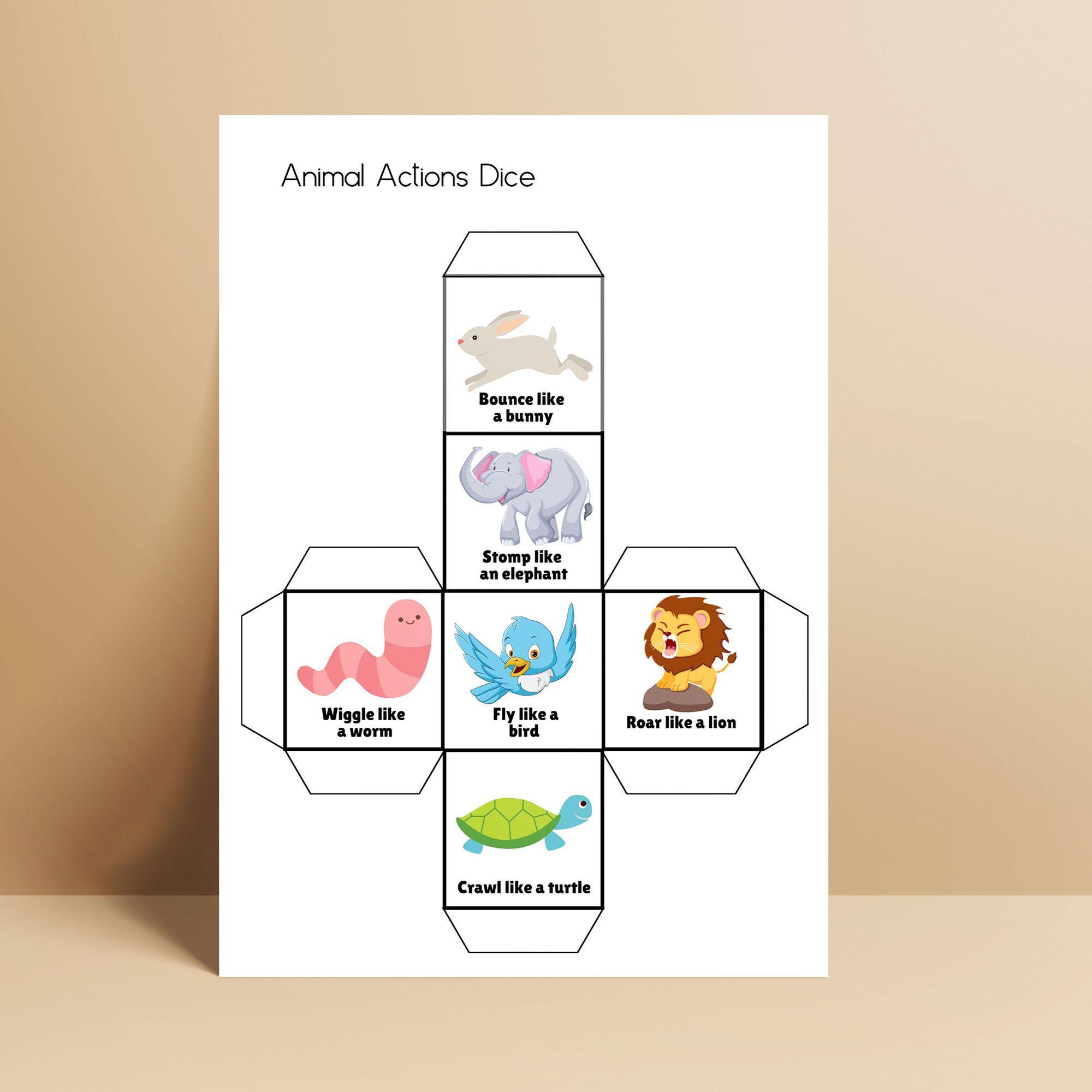 Animal Actions Printable Dice for Kids, Kids Activity Dice, Movement ...