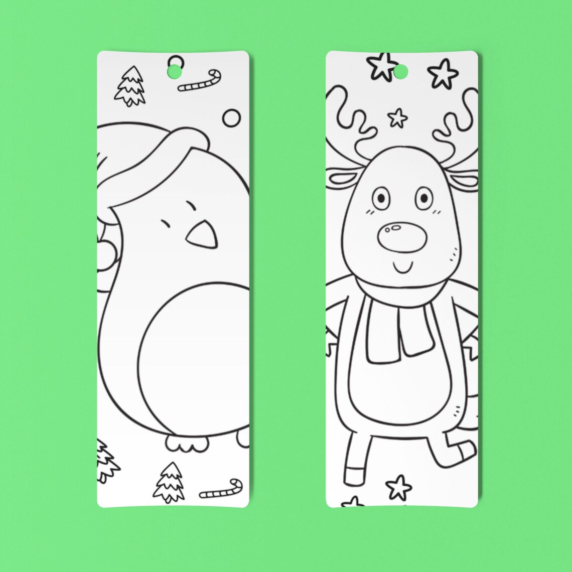 Christmas Coloring Printable Bookmarks, Festive Bookmarks, Unique ...