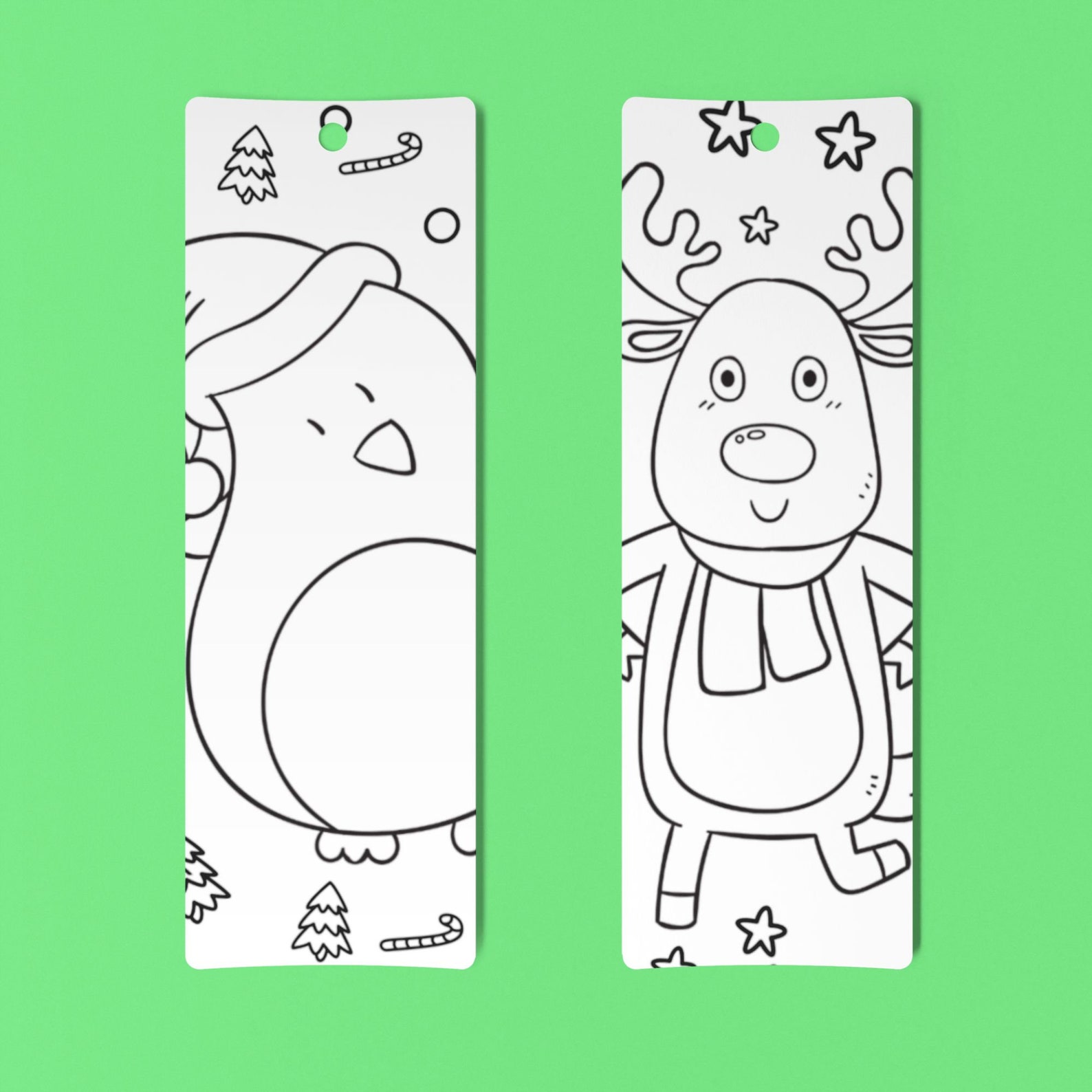 Christmas Coloring Printable Bookmarks, Festive Bookmarks, Unique ...
