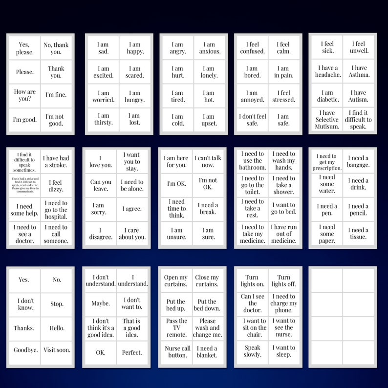 Printable Communication Cards, Non-verbal, Autism, Teens, Adults ...
