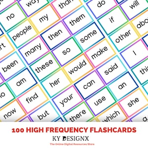 100 Printable High Frequency Flashcards / 100 Sightwords for ...