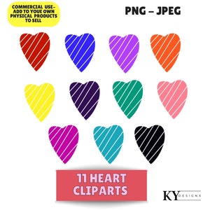Striped Heart Clipart - Commercial Use Clipart - Valentines Clipart ...