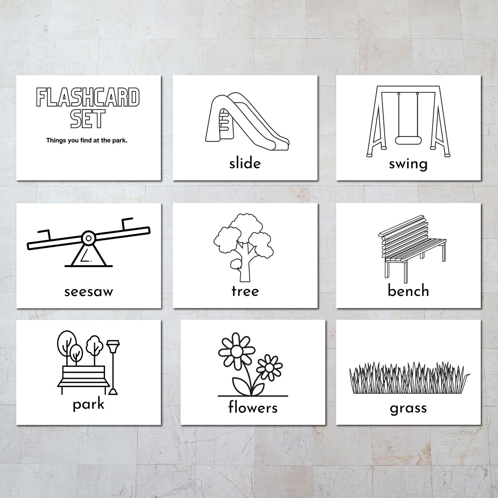Printable Park Flashcards, Things at the Park, Park Coloring Sheets ...