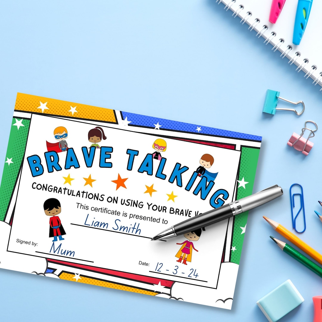 PDF Brave Talking Printable Certificate - Selective Mutism - Confident ...