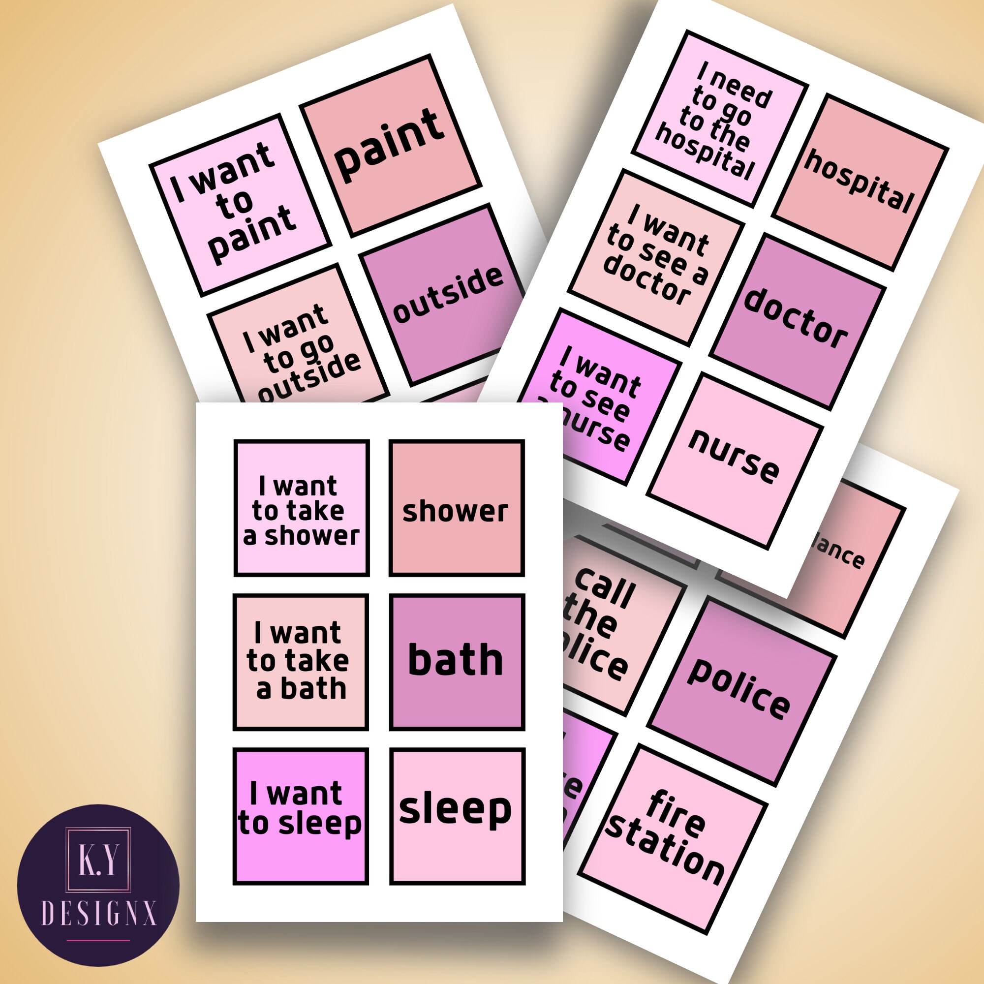 Selective Mutism, 202 Pink Printable Visual Communication Cards, Non ...