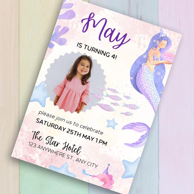 Mermaid -themed Birthday Invitation, Birthday Party Invite, Editable ...
