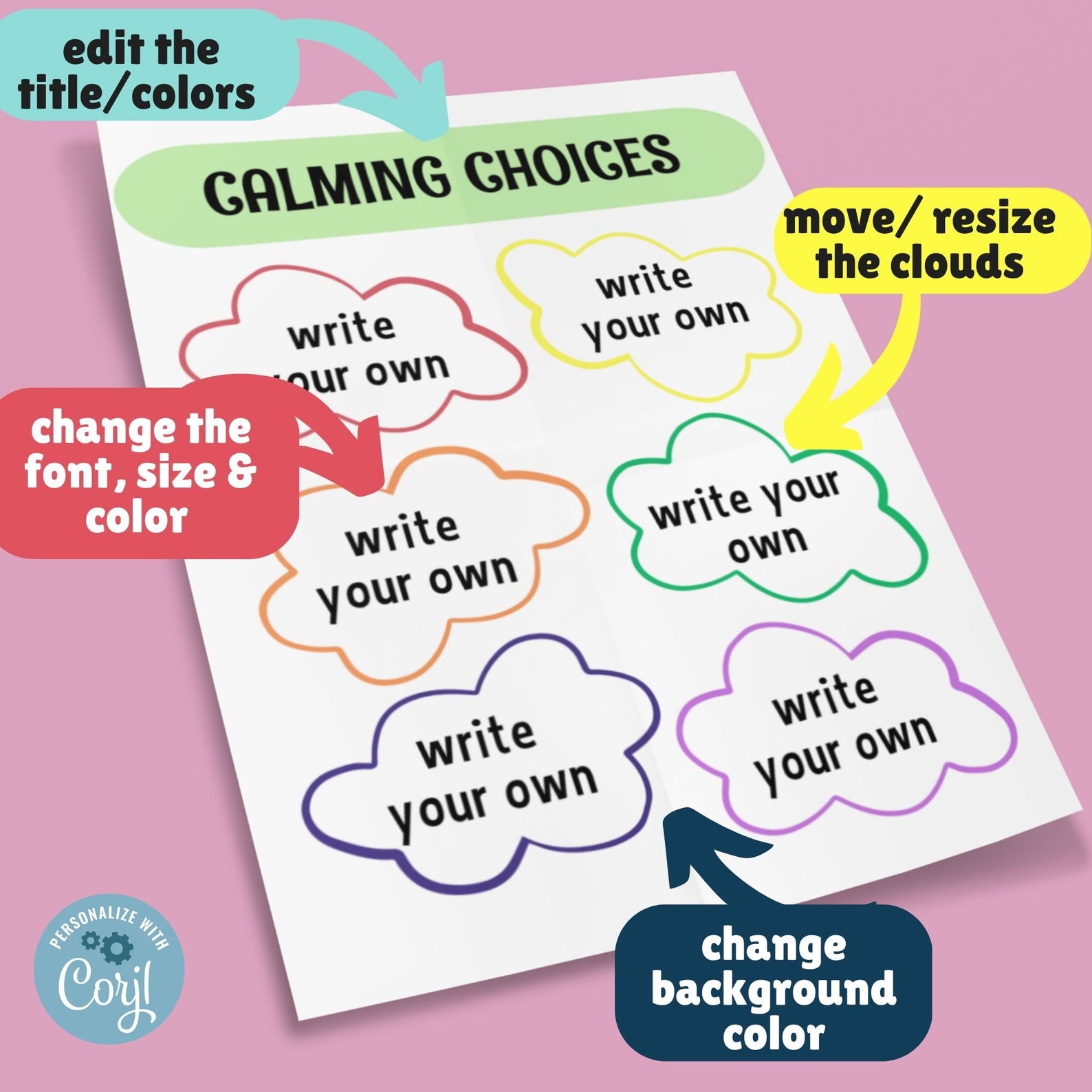 Editable Calming Strategies Poster, Carming Choices , Calm Corner ...