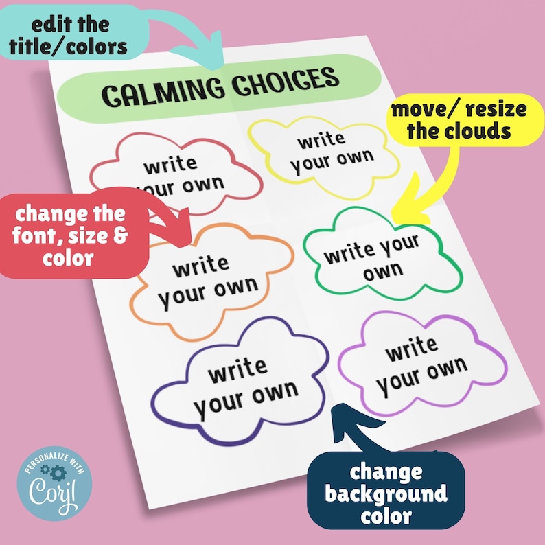 Editable Calming Strategies Poster, Carming Choices , Calm Corner ...