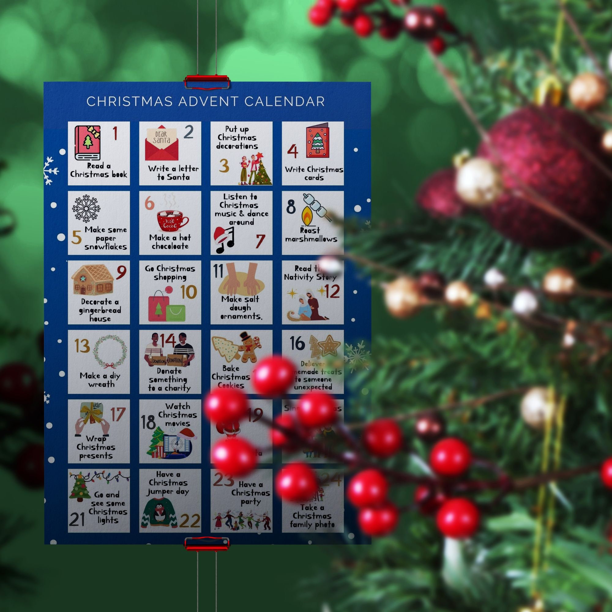 Printable Christmas Advent Calendar, DIY Xmas, Family Advent Activities ...
