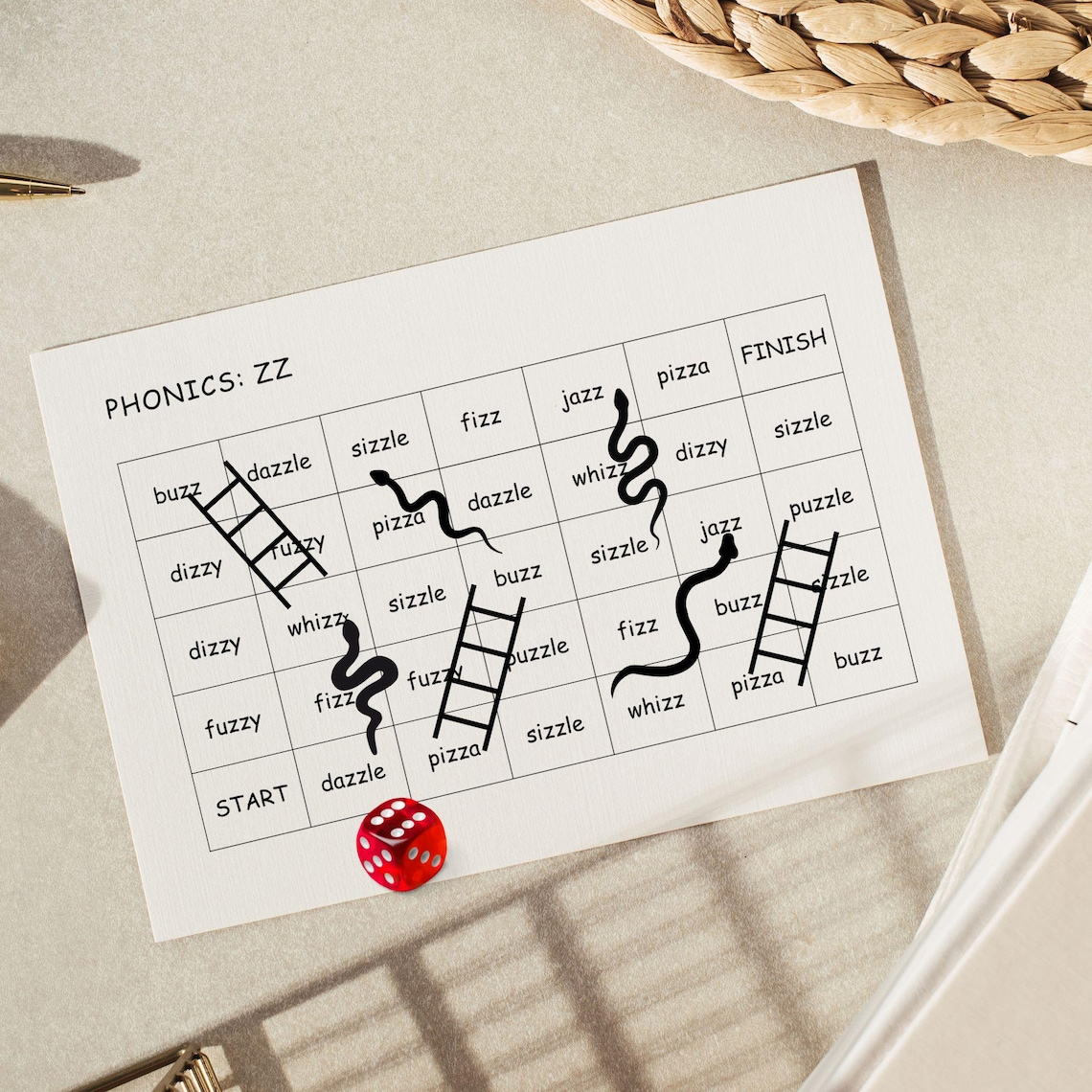 Printable Phonics Snakes and Ladders Game, Phonics ZZ, ESL Phonics ...