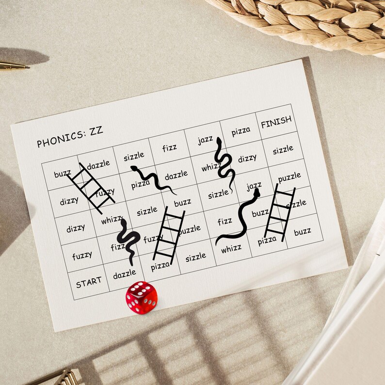 Printable Phonics Snakes and Ladders Game, Phonics ZZ, ESL Phonics ...