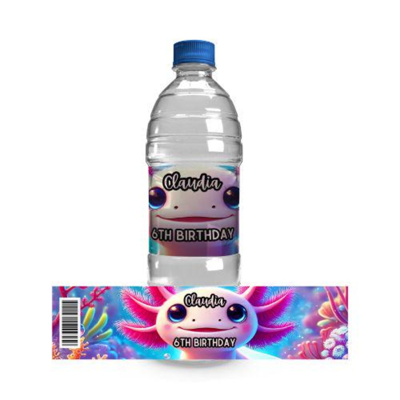 Editable Axolotl Water Bottle Label, Editable Water Bottle Label ...