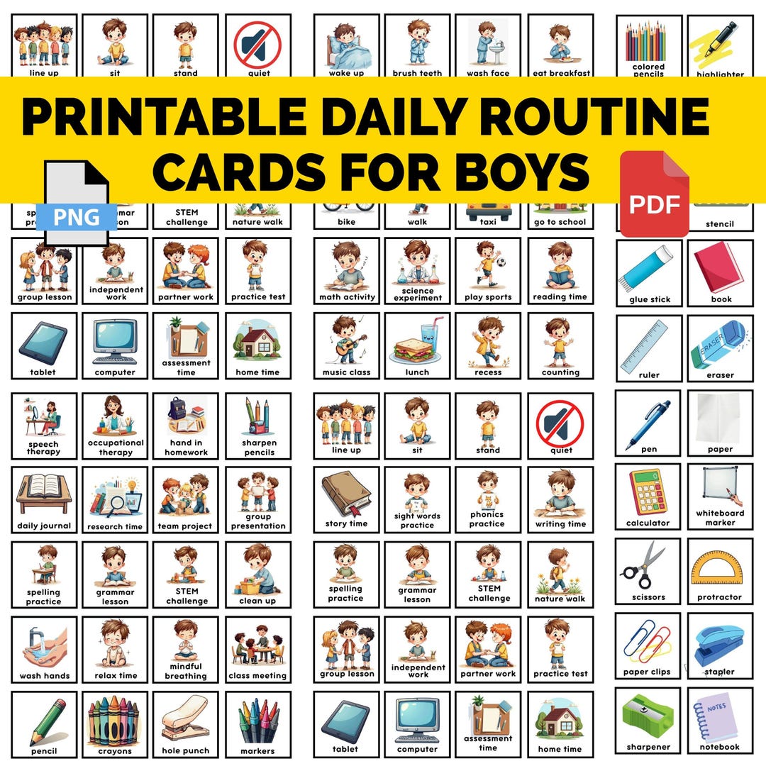 Printable Daily Routine Cards Visual Schedule, Autism Schedule Toddler ...