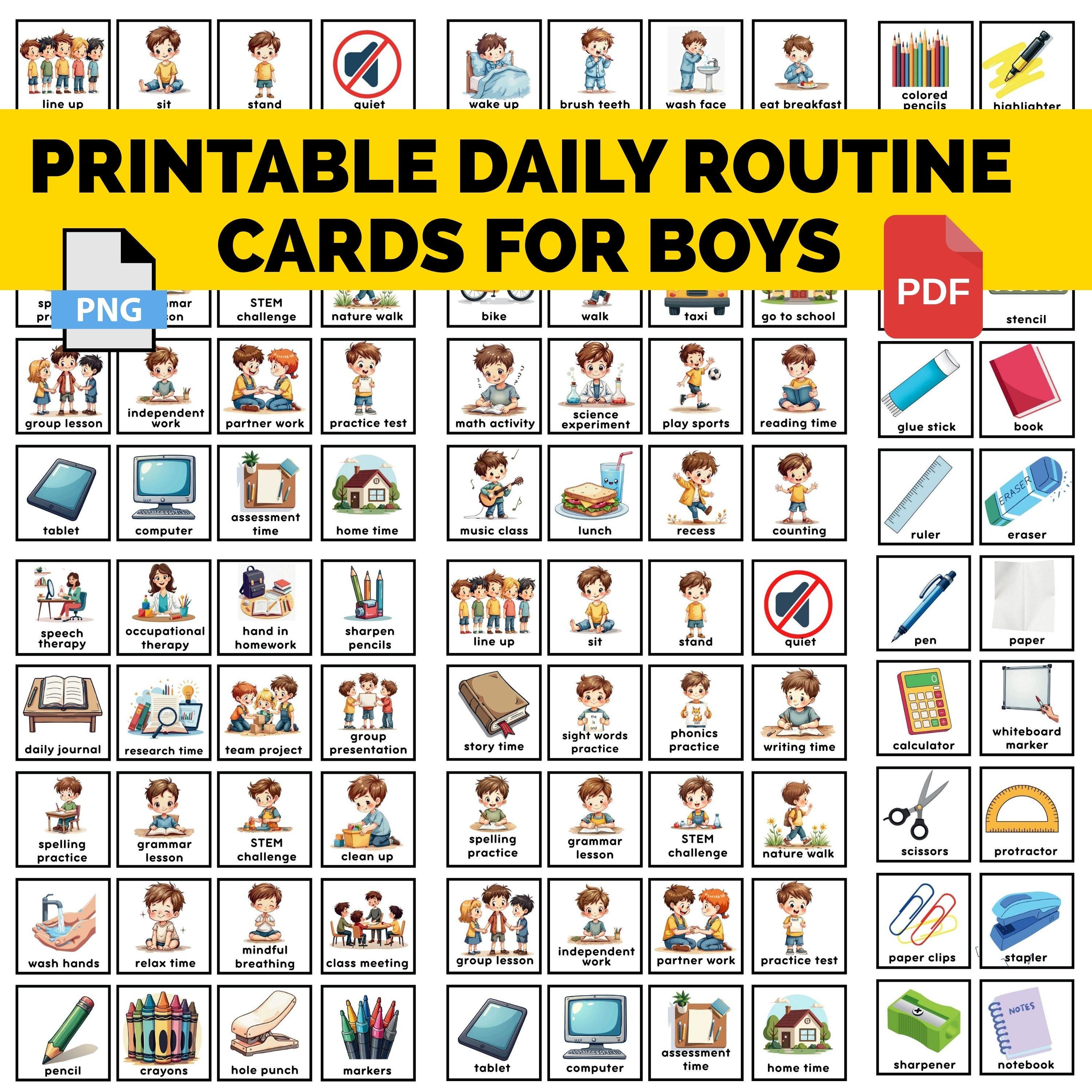Printable Daily Routine Cards Visual Schedule, Autism Schedule Toddler ...