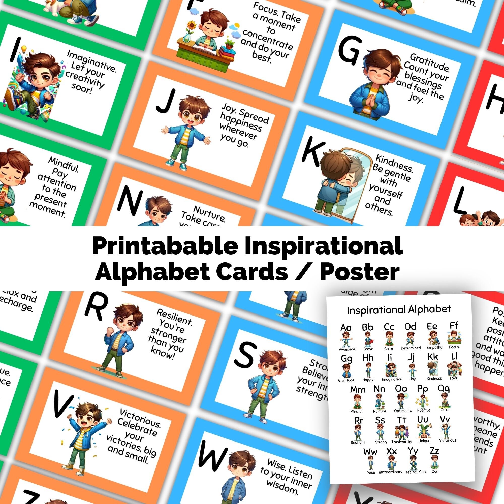 Printable Inspirational Alphabet Cards & Poster Set Empower Kids With ...