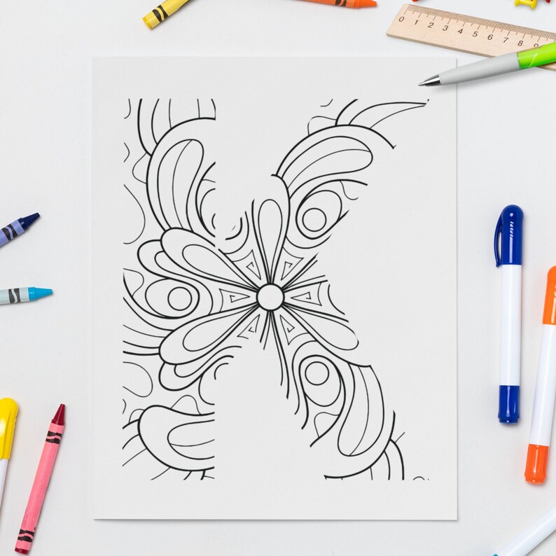 Printable Alphabet Mindfulness Coloring Pages Adult Coloring Book Teens ...