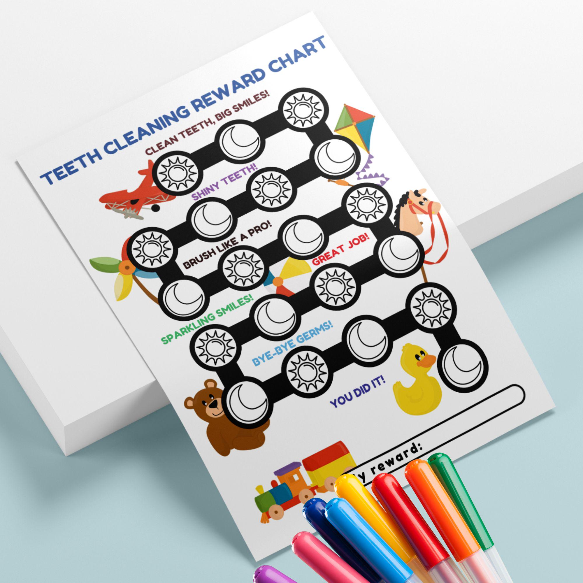 Printable Teeth Cleaning Reward Chart for Kids - Kids Reward System ...