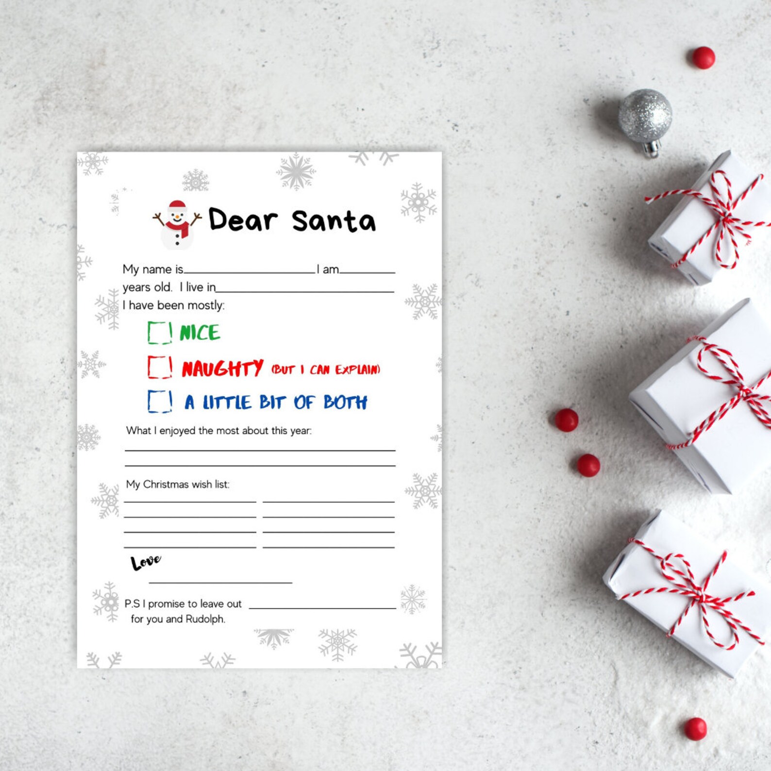 Letter to Santa, Printable Letter to Santa, Kids Christmas Printable ...