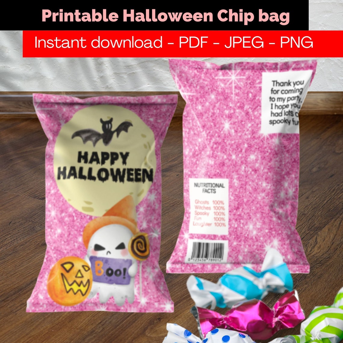 Pink Printable Halloween Chip Bags Halloween Chip Bags Halloween Potato ...
