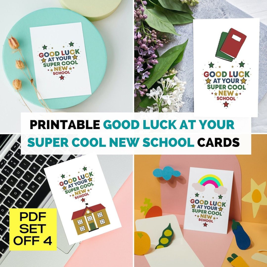 Printable Good Luck at Your Super Cool New School Card, SET OF 4 ...