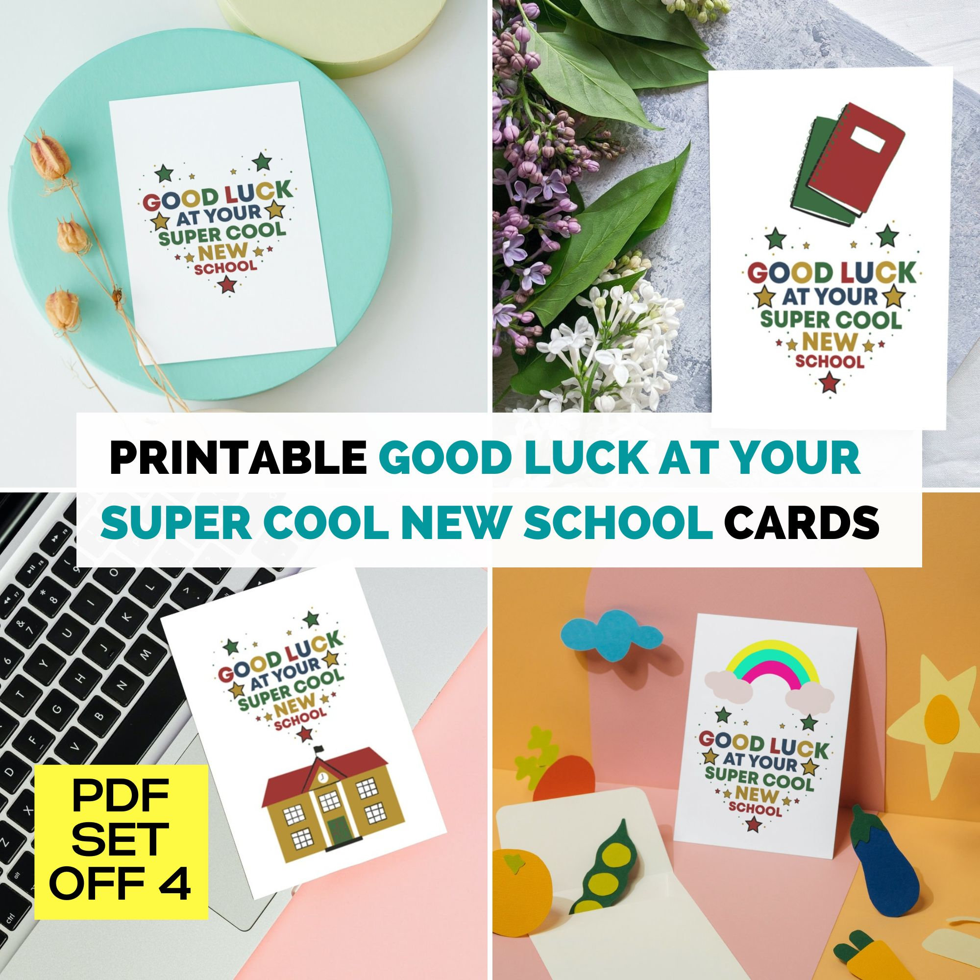 Printable Good Luck at Your Super Cool New School Card, SET OF 4 ...