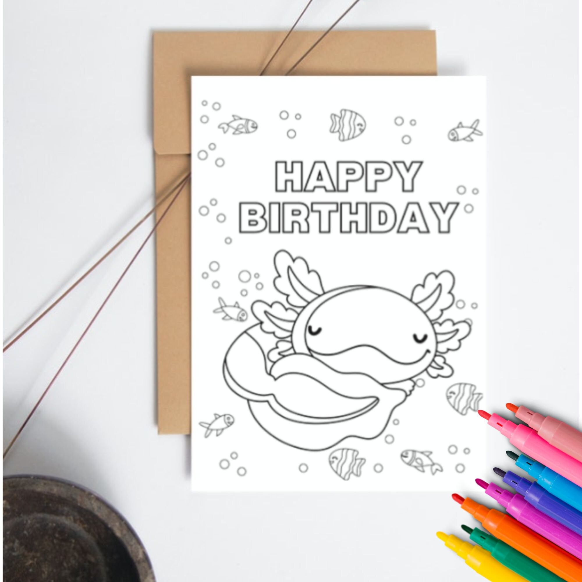 Printable Axolotl BIRTHDAY CARD, Coloring DIY Birthday Card, Instant ...