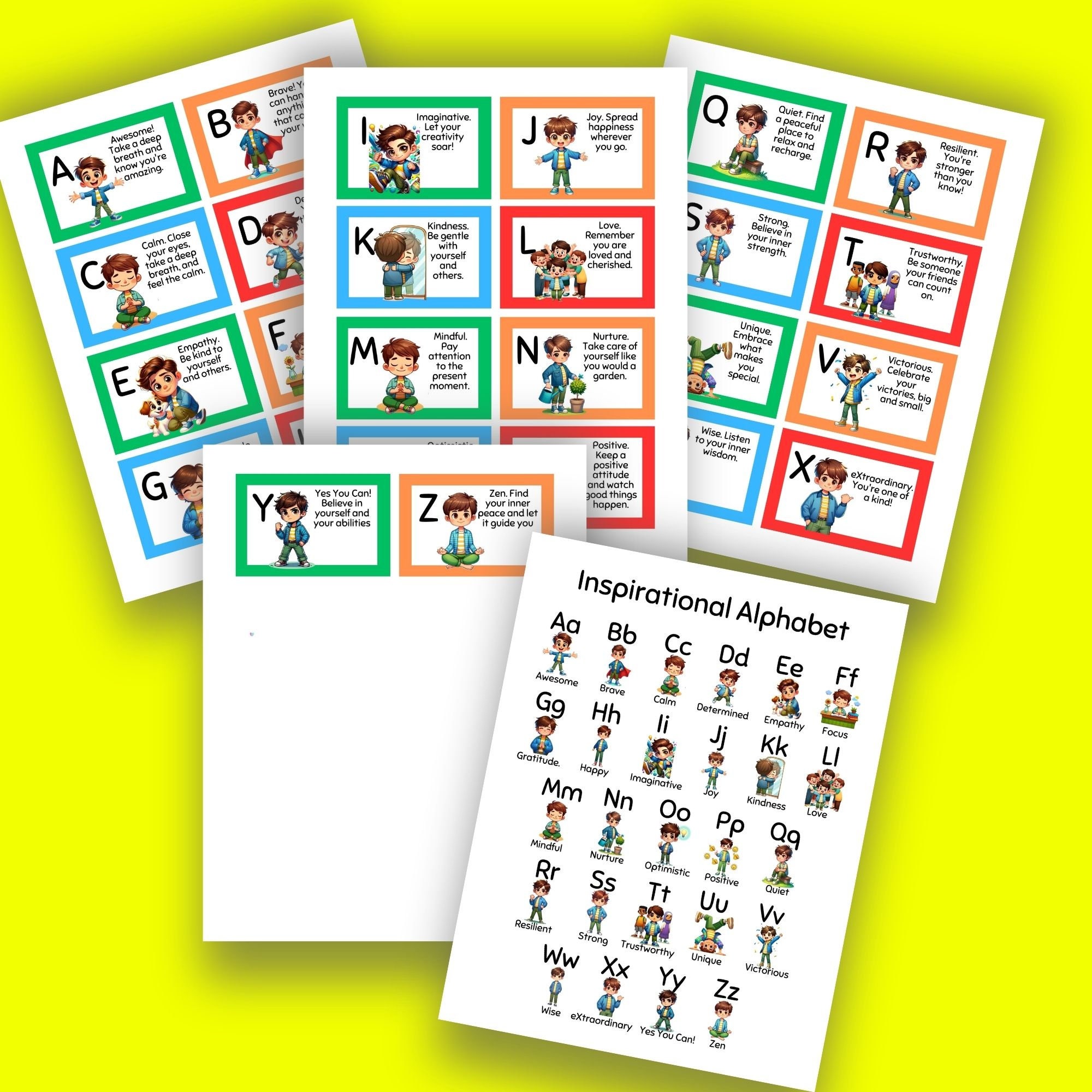 Printable Inspirational Alphabet Cards & Poster Set Empower Kids With ...